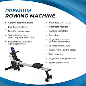 Stamina Magnetic Rower 1130 - Rower Machine with Smart Workout App - Rowing Machine with Magnetic Resistance for Home Gym Fitness - Up to 250 lbs Weight Capacity - Upgraded Silver