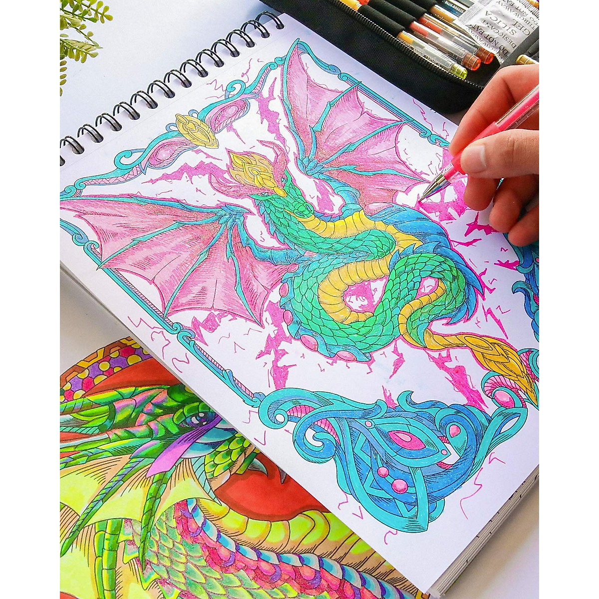 ColorIt Colorful Dragons Adult Coloring Book - 50 Single-Sided Designs, Thick Smooth Paper, Lay Flat Hardback Covers, Spiral Bound, USA Printed, Dragon Pages to Color (Volume I)