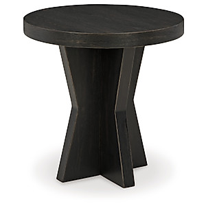 Signature Design by Ashley Galliden Rustic Geometric Base End Table with Rubbed-Through Effects, Black
