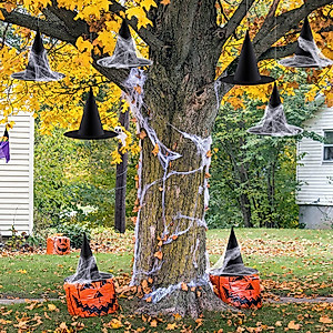 LUOBO Witch Hat, 10 Pieces with 100 Yards Hanging Rope for Halloween Yard Decoration. Black, Oxford Fabric, Collapsible Design, Hand Wash Only, All Ages, Halloween Celebrators