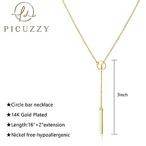 Picuzzy Lariat Gold Necklace for Women, Dainty 14k Gold Plated Y Necklace for Women Trendy Layered Circle Bar Chain Pendant Necklaces Simple Gold Jewelry for Women Gift