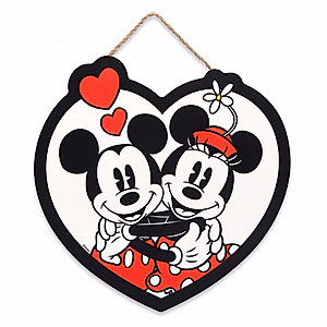 Disney Mickey Mouse and Minnie Mouse Hanging Wood Sign - Heart Shaped Mickey Mouse Wall Art