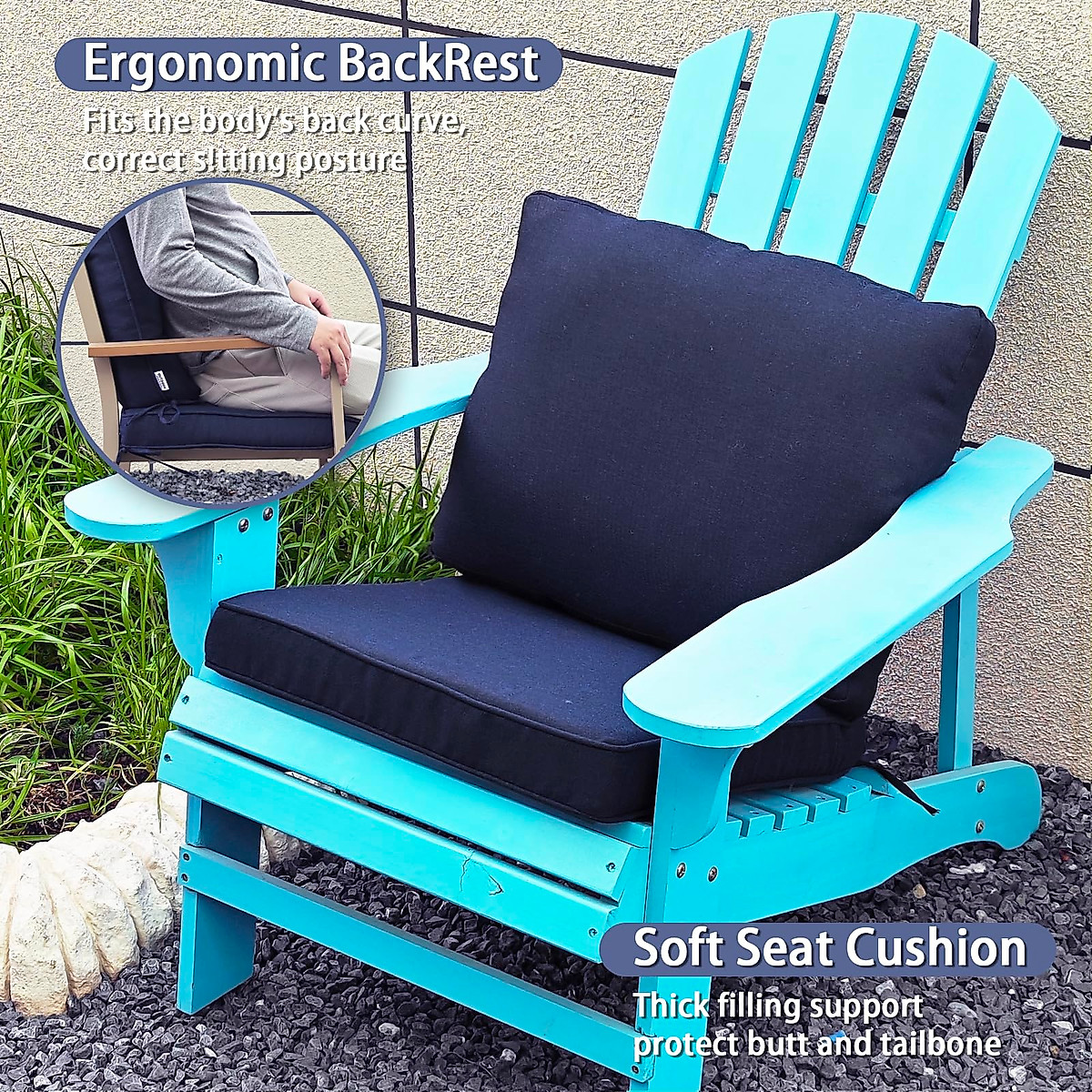 JMKaixin Outdoor Seat/Back Deep Chair Cushion Set for Patio Furniture - Lounge Chair Cushions with Zipper - Water-Resistant Patio Chair Cushions 22x22