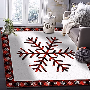 Area Rug Absorbent Non-Slip Rectangle Rug Christmas Red Lattice Snowflake White Rugs for Living Room Bedroom Kitchen Entryway, Soft Floor Mat Indoor Carpet Accent Rugs 2x3 Feet