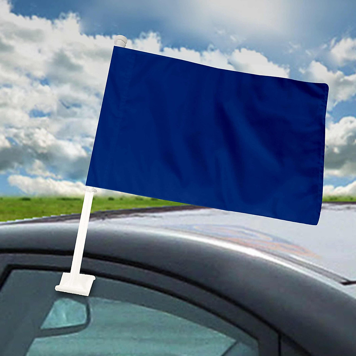 Solid Bue Car Window Clip Flag Fade Resistant Vehicle for Patriotic, Sports Events, Parades - Premium - Double Side Printing (Pack of 100)