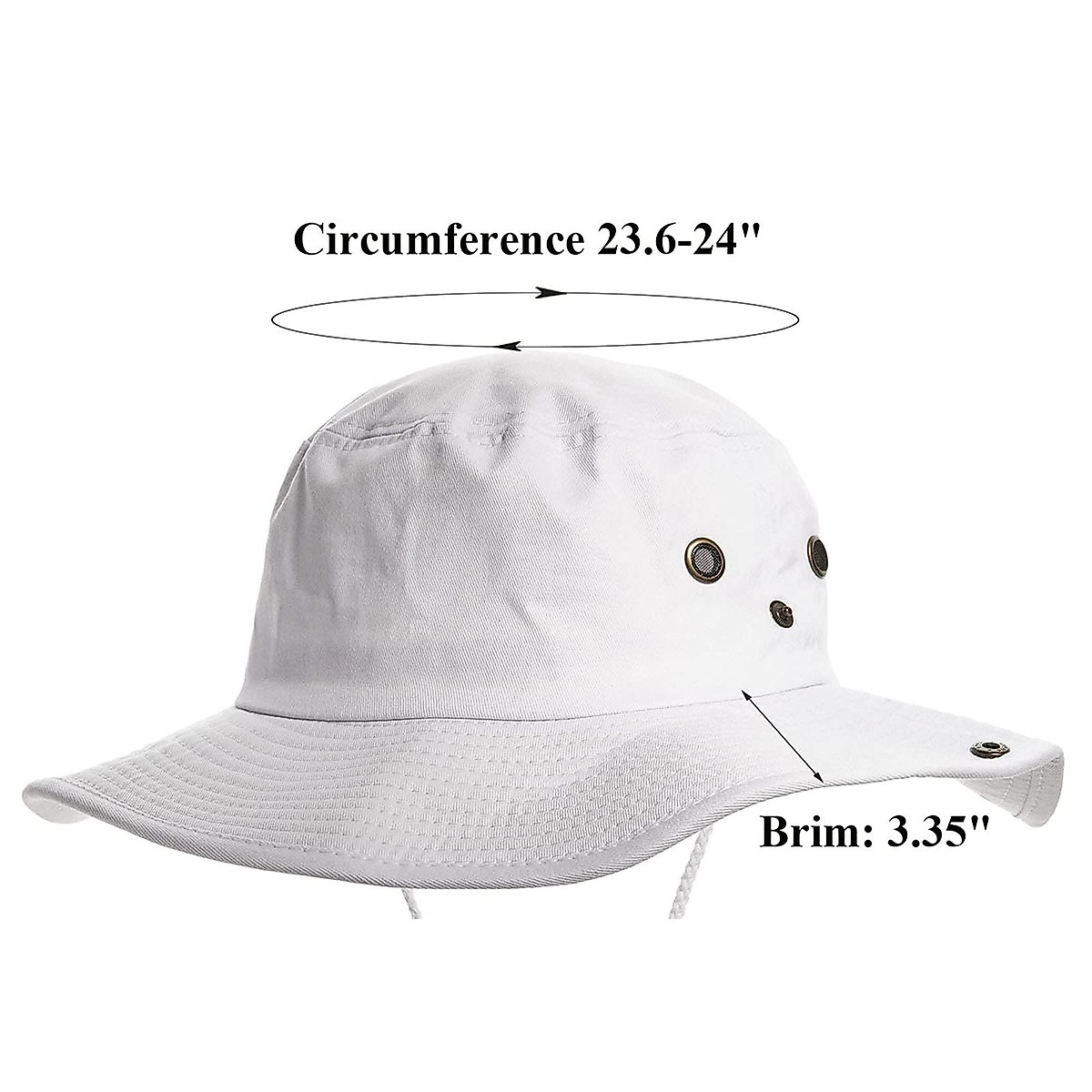 Cotton Sun Hat for Men and Women Wide Brim Foldable Sun Boonie Hunting Fishing Safari Bucket Hat(7 1/2 Size) White