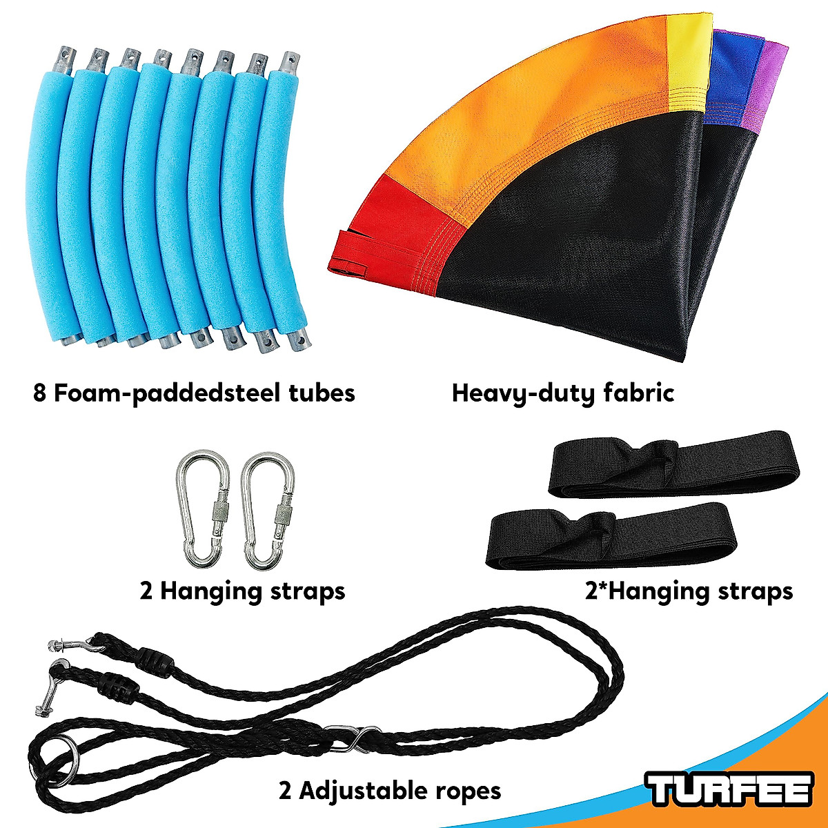 TURFEE 40" Rainbow Saucer Tree Swing for Kids, Waterproof Swing Seat with 2 Tree Hanging Straps for Playground Backyard Outdoor Activity