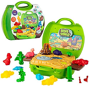 Toyvelt Play Dough Dinosaur Theme Modeling Clay - Set Incl 30 Packs of Clay Dough, Dinosaur, Volcano, Fossil Molds, Tools and Storage Case - Safe & Non Toxic for Boys and Girls Age 3-12 Years Old
