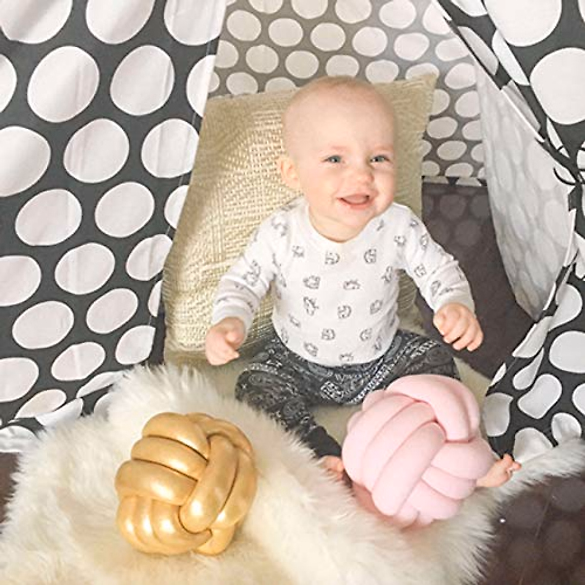 ZANYB Soft Knot Ball Throw Pillow Home Decor Cushion Plush Throw Knotted Pillow Handmade Round Pillow Knotted Bedroom Decor, Grey, 11.8x11.8''