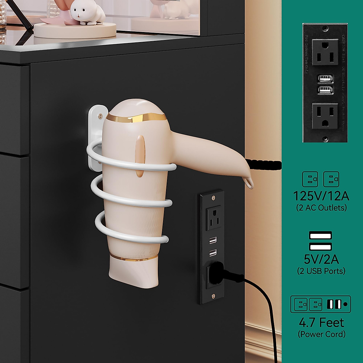 YITAHOME Vanity Desk Set with Large LED Lighted Mirror & Power Outlet, Glass Top Vanity with 11 Drawers and Magnifying Glass, 46'' Large Makeup Vanity with Storage Bench, Black Vanity for Bedroom