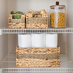 Artera Large Wicker Storage Basket - Set of 4 Woven Water Hyacinth Baskets with Handle, Large Rectangular Natural Nesting Storage Bins for Bedroom, Bathroom, Laundry Room or Kitchen (Style 1)