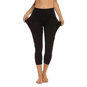 romansong High Waisted Workout Compression Capri Leggings for Women Petite Skinny Mesh Gym Legings with Pockets(Black,Small)