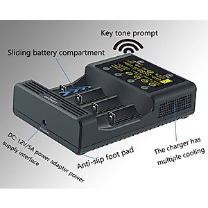 icover Universal Smart Battery Charger, LiitoKala lii-600 LCD Display 4 Slots Smart Charger Li-ion 3.7V NiMH 1.2V for Rechargeable Batteries 18650 26650 16340 14500 + Car Charger