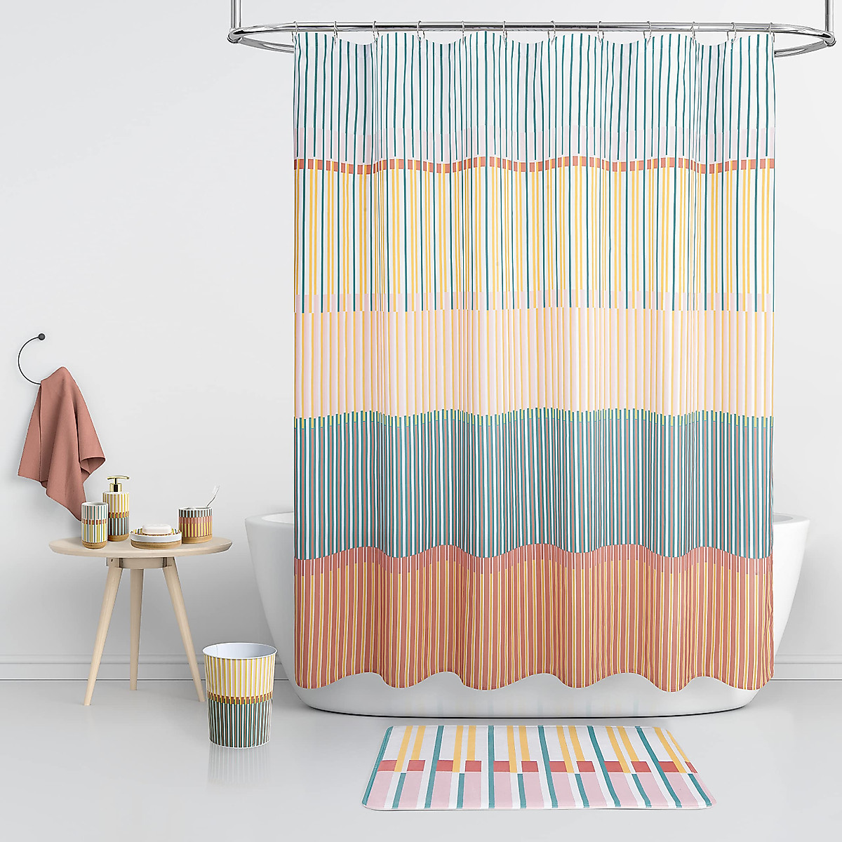 Allure Home Creation Market Stripe Metal Wastebasket/Trash Can-Small Size-1.5 Gallons