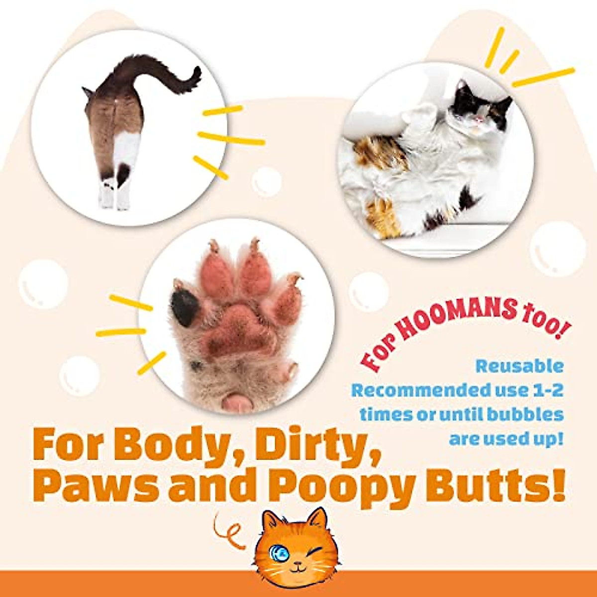 Mr. Tom's Magic Towel - Pet Wipes for Cats - Rinse-Free Compressed Shampoo Towel for Cats and Dogs - Non-Toxic, Re-usable, pH-Balanced, Omega 3 Fish Oil Cat Shampoo - 10 Towel Pieces