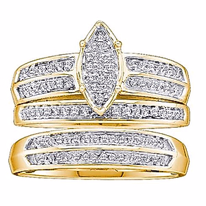 Dazzlingrock Collection 0.25 Carat Round White Diamond Marquise Trio Ring Set in 14K Yellow Gold, Women Size 5.5 and Men Size 12.5