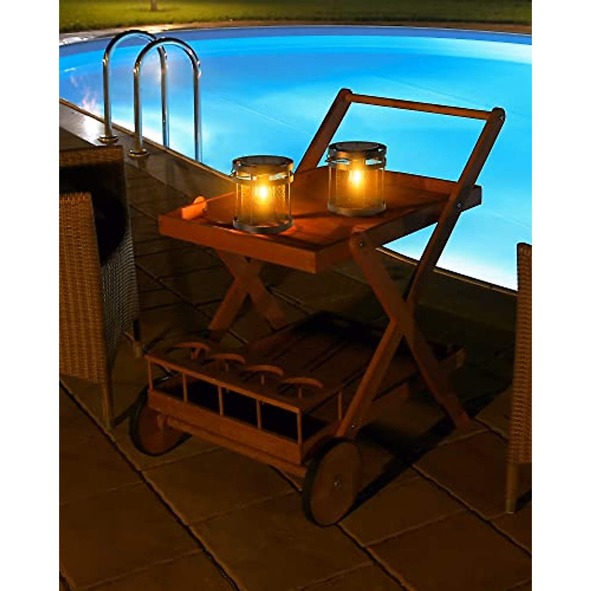 Solar Outdoor Floor Lamp with 2 Hanging Lanterns JACKYLED Solar Landscape Floor Lamp with Shepherd Hook Pole 61'' Tall, IP65 Waterproof Metal Solar Outdoor Lights for Garden Patio Porch Deck Yard Path