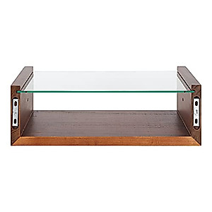 Kate and Laurel Holt Midcentury Floating Shelf, 18 x 10, Walnut Brown, Sophisticated Glass and Storage Shelf for Storage and Display
