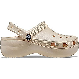 Crocs Women's Classic Platform Glitter Clog, Vanilla, 8