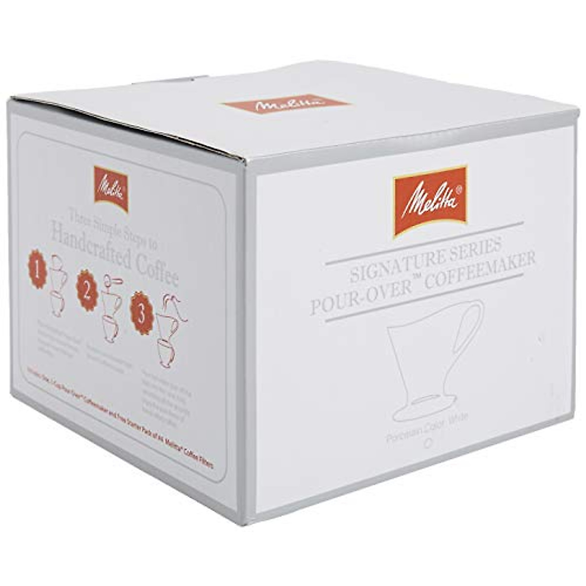 Melitta 1 Cup Porcelain Pour-Over Cone Coffeemaker, Glossy White