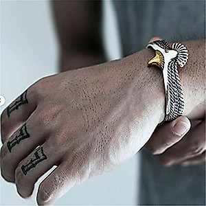 Energy Style ⅩⅢ Bracelet Eagle, 925 Sterling Silver Eagle Cuff Bracelet, Adjustable Open Ended Bangle, Vintage Rock Punk Bangle Cuff Wristband for Men Women (2Pcs)