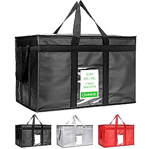 XXXL Large Insulated Cooler Bag, Double Zipper Food Delivery Bag, Styrofoam Cooler of Keep Food Cold or Hot, Easy to Clean, Ideal for Professional Food Groceries Delivery Restaurant(Black, 3XL)
