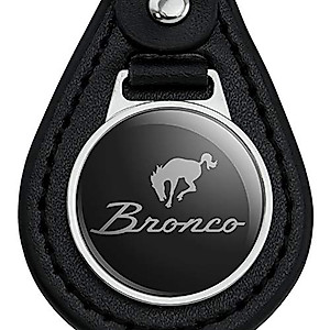 Black Leather Ford Bronco Chrome Logo Keychain