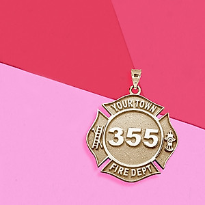 PicturesOnGold.com Solid 10k Yellow Gold Personalized Firefighter Badge with Your Number & Department - Size 3/4 x 3/4 inch