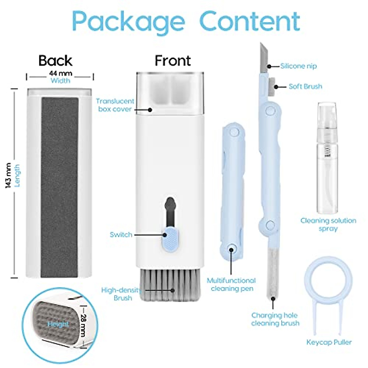 MMH 7in1 Airpod Pro Keyboard Earbud MacBook Cleaner Kit with Cleaning Pen Brush, Electronic Cleaning Kits Tools for Laptop iPad Phone iPod Tablet Computer PC TV Screen Blue(5ML Screen Cleaner Spray)