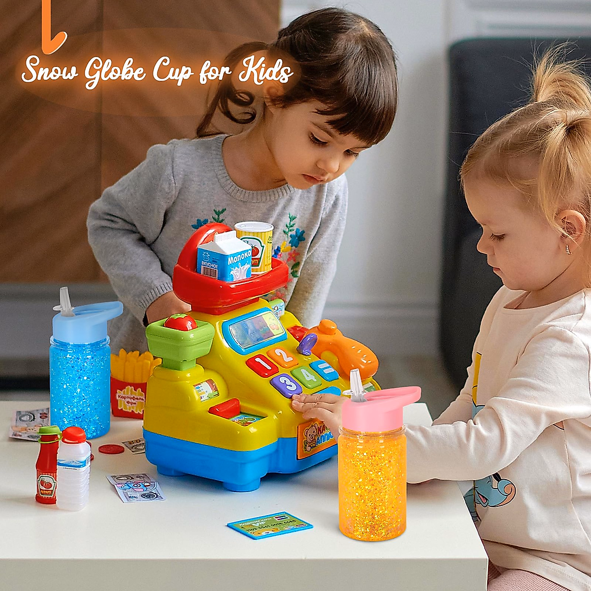 Micellwuu 8 Pack 10 Oz Plastic Double Wall Snow Globe Tumbler, Snowglobe Tumbler with Pre Drilled Hole and Plug, Snow Globe Cups Kid Water Bottle DIY Gift for Scool, Sport