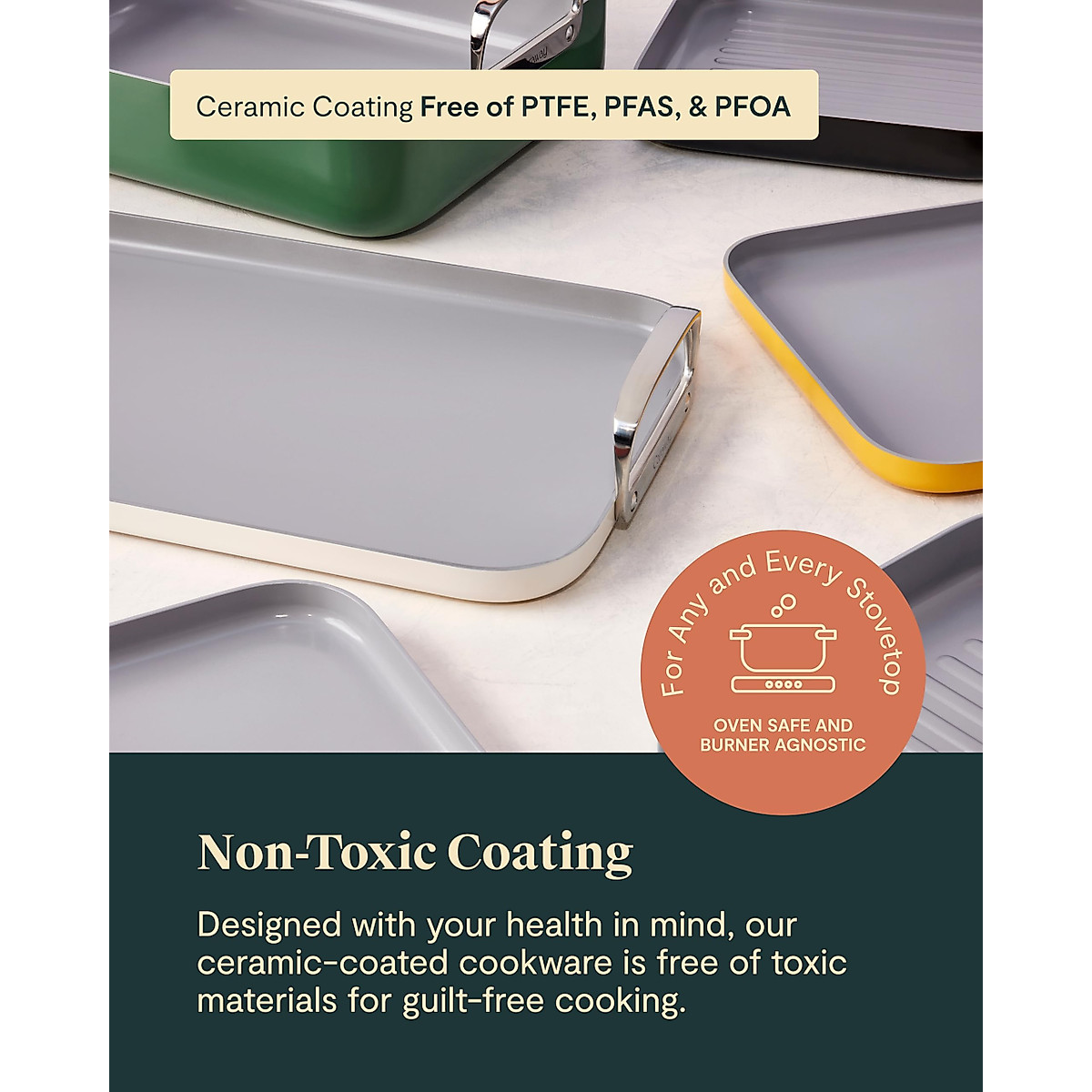 Caraway Square Cookware Set - Square Pans Set - Perfect for Griddling, Toasting, Searing, Roasting, and More - Non-Stick Ceramic Coated Pans - Non Toxic, PTFE & PFOA Free - Navy