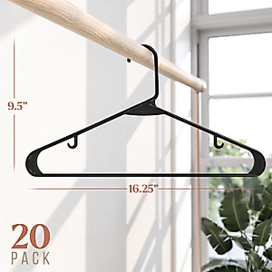 Plastic Clothes Hangers (20, 40, 60, 100 Packs) Heavy Duty Durable Coat and Clothes Hangers | Vibrant Color Hangers | Lightweight Space Saving Laundry Hangers (20 Pack - Black)