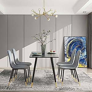 Jinsi Nan] Dining Chairs Set of 4, Velvet upholstered Chairs with Black Golden Metal Legs, Armless Accent, Modern Dining Chairs for Kitchen Dining Room, Living Room (Grey)