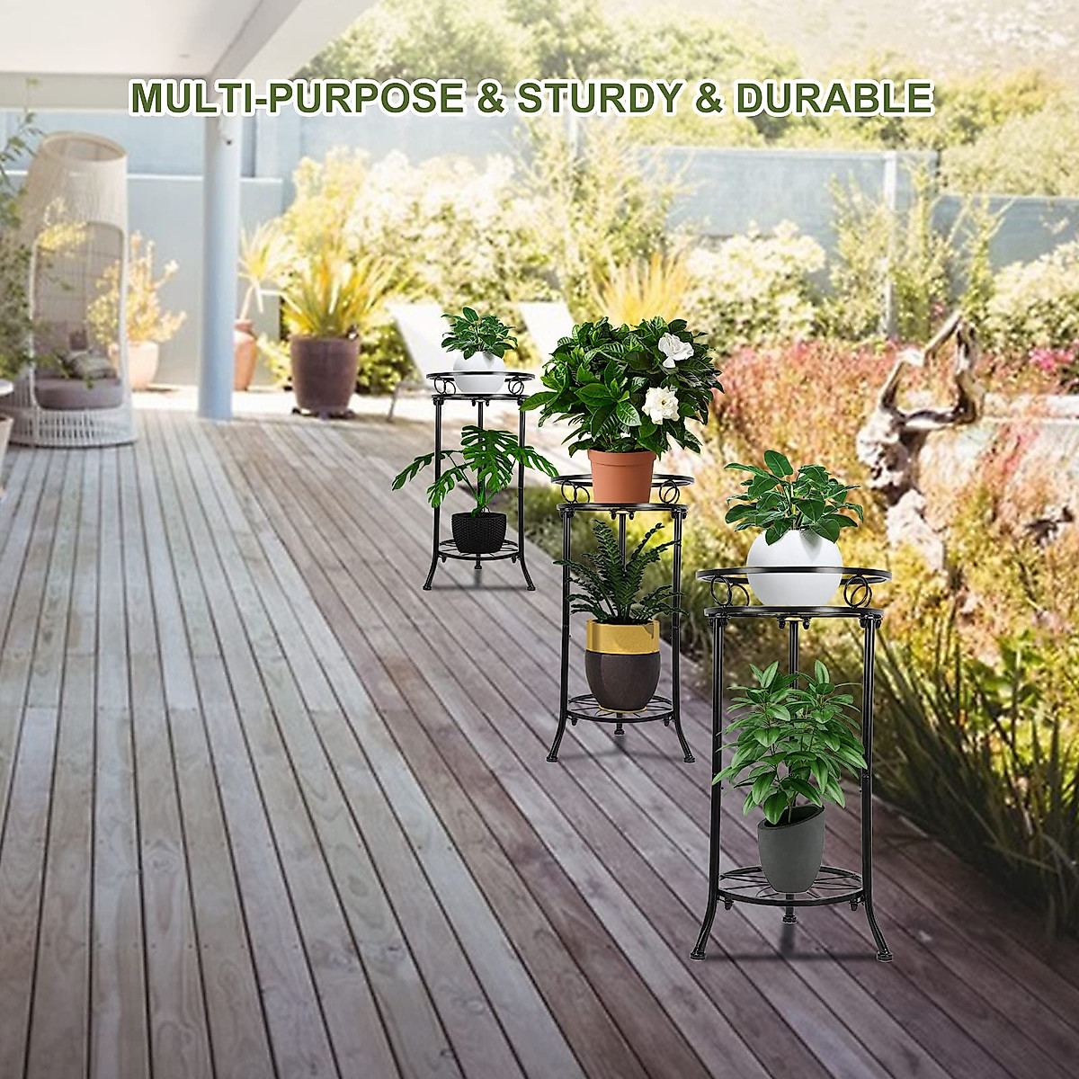 Plant Stands Indoor,Tall Metal Potted Plant Display Holder 2 Tier Patio Flower Pot Stands Anti-Rust Heavy Duty Multiple Stand Holder Shelf Rack(20.3'')