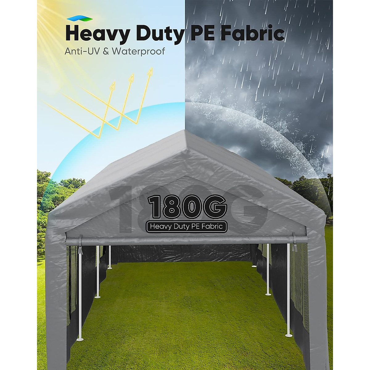 Quictent 13'X20' Heavy Duty Carport Car Canopy Galvanized Car Port Garage Outdoor Carport Canopy Boat Shelter with Reinforced Ground Bars-White