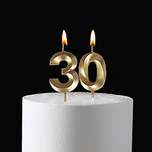 Bailym 30th Birthday Candles,Gold Number 30 Cake Topper for Birthday Decorations Party Decoration
