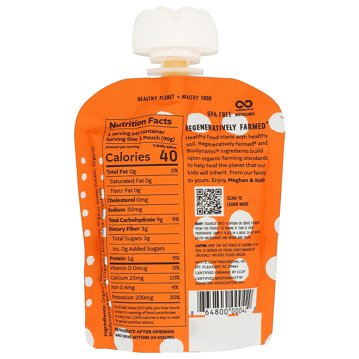 White Leaf Provisions Organic Carrot Sweet Potato Pea Baby Food, 3.17 OZ