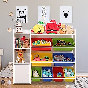 Betterhood Kids Toy Storage Organizer Bins with Shelf, 4-Tier Playroom Organization and Storage W/8 Removable Boxes, Kids Bookshelf and Toy Storage for Kids Room, Bedroom, Nursery, Classroom (White)