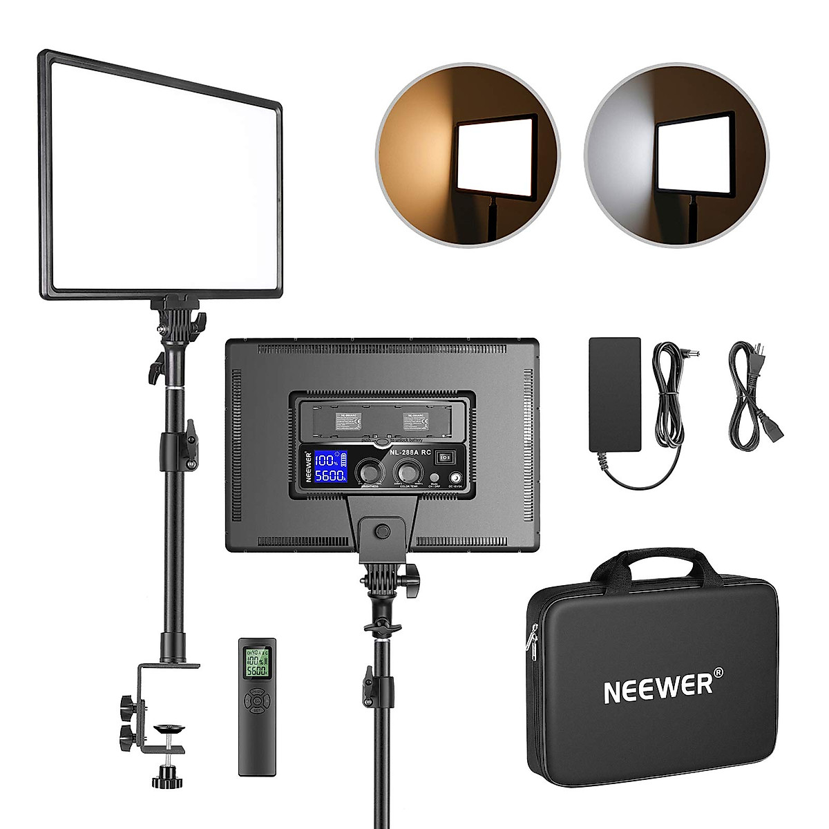 Neewer Desk Mount LED Video Light with C-clamp Stand and 2.4G Remote Kit: Dimmable Bi-Color 18" LED Panel 3200K-5600K 45W 4800Lux CRI 97+ Light for Photography YouTube Game Video Shooting Live Stream