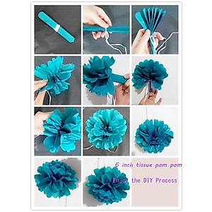 Teal Bridal Shower Decorations White Teal Grey Tissue Paper Pom Pom Paper Lanterns Teal Themed Party Wedding Teal Blue Baby Shower Teal Sweet 16 Birthday Party Decorations Mermaid Party Supplies