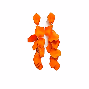 Dangle Acrylic Petal Earrings Long Drop Statement Fashion Rose Flower Earrings Hanging Resin Floral Tassel Earrings for Women- orange