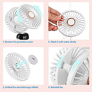 Portable Mini Fans Handheld, 5 Speeds Personal Fans with LED Screen Adjustable Cooling Fan Removable Base, 5000mAh Large Capacity Quiet USB Rechargeable Fan for Home Office Outdoor Travel-White