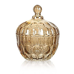 Joeyan Amber Glass Candy Dish with Lid,Large Glass Covered Candy Jar,Decorative Candy Bowl,Embossed Glass Canister for Cookies Nuts Chocolates,Home Wedding and Buffet Decoration Jars,34 oz