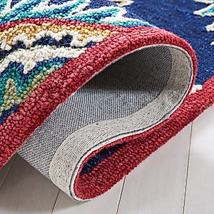 SAFAVIEH Blossom Collection 8' x 10' Navy/Red BLM564N Handmade Floral Premium Wool Living Room Dining Bedroom Area Rug