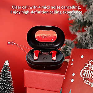 Chiline Wireless Bluetooth Earbuds 5.1 in-Ear Light-Weight Earphones Built-in Microphone,IPX5 Waterproof Headphones,True Noise Cancelling Wireless Earbuds,Black & Red for Gift