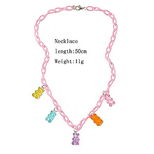 COLORFUL BLING Cute Small Bear Acrylic Chain Necklace Resin Candy Color Gummy Bear Simple Jewelry for Women-Pink