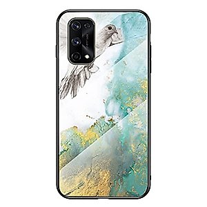 Grandcaser Case for Realme 7 Pro Ultra-Thin TPU Bumper Marble Polished Granite Pattern Glass Case Never Fade Protective Cover for Realme 7 Pro 6.4" -Flying Pigeon