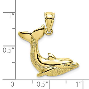 Solid 10k Yellow Gold Textured Dolphin Jumping Charm Pendant
