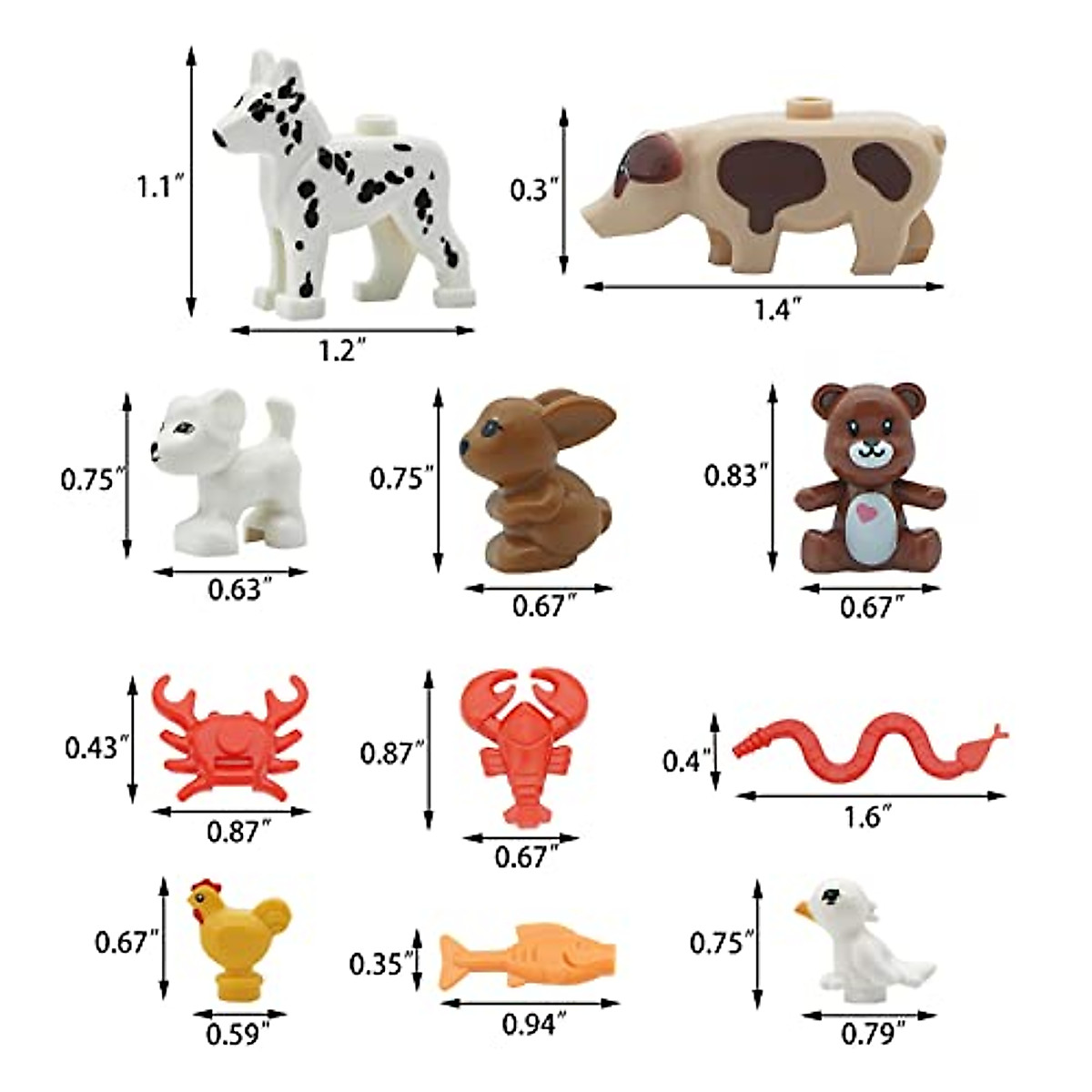 PIPART Friend Animal Figures 24 Pieces Building Blocks Accessories Pack, Horse, Dog, Cat, Pig, Chicken, Rabbit, Bear, Bird, Fish, Crab, Snake, Frog, Crocodile, Farm and Sea Animal Zoo