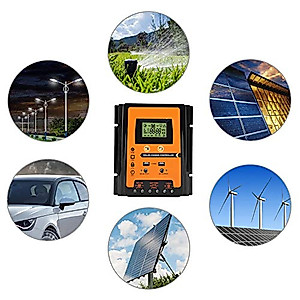 Fydun MPPT Solar Charge Controller 12V/24V Solar Panel Battery Regulator Dual USB LCD Display Panel Regulator Current 30A 50A 70A Black + Orange (70A)